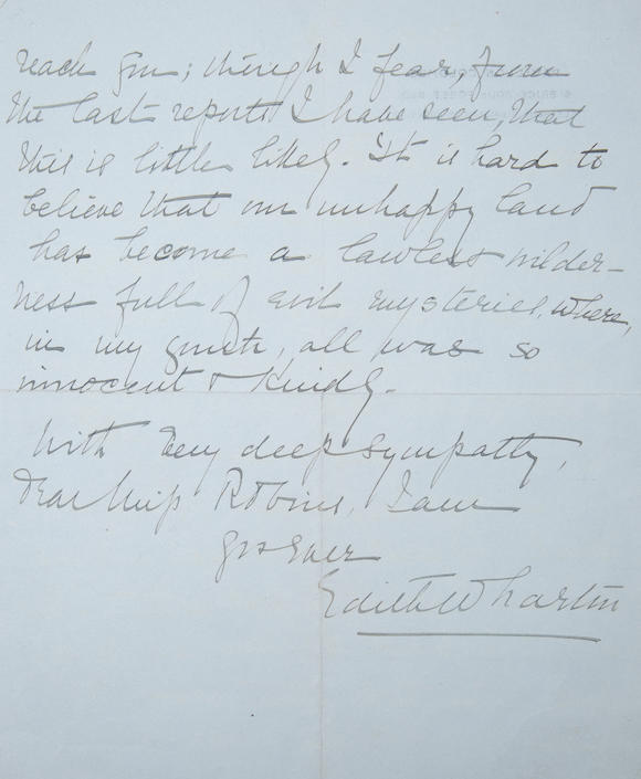 Bonhams : WHARTON, EDITH. 1862-1937. Autograph Letter Signed ("Edith ...