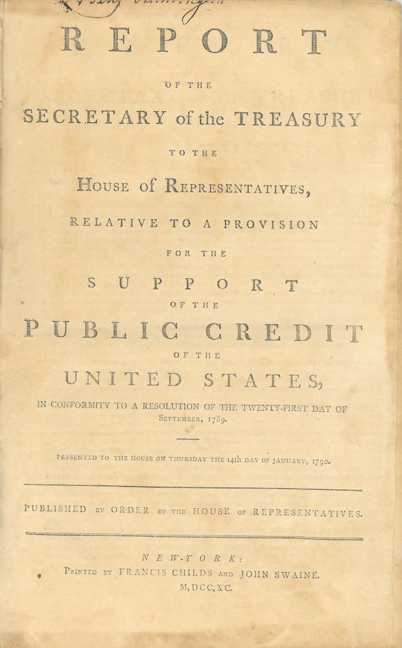 Bonhams : HAMILTON, ALEXANDER. 1757-1804. Report of the Secretary of ...