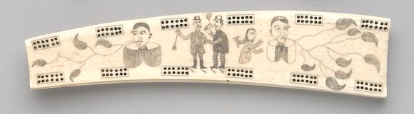 Bonhams : An Eskimo ivory cribbage board