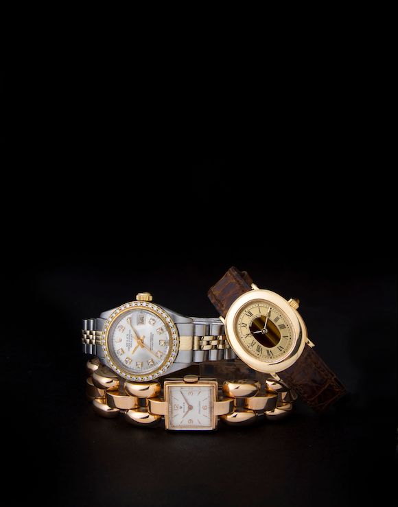 Bonhams : Rolex. An 18K Retro Modern rose gold lady's bracelet watchRef ...