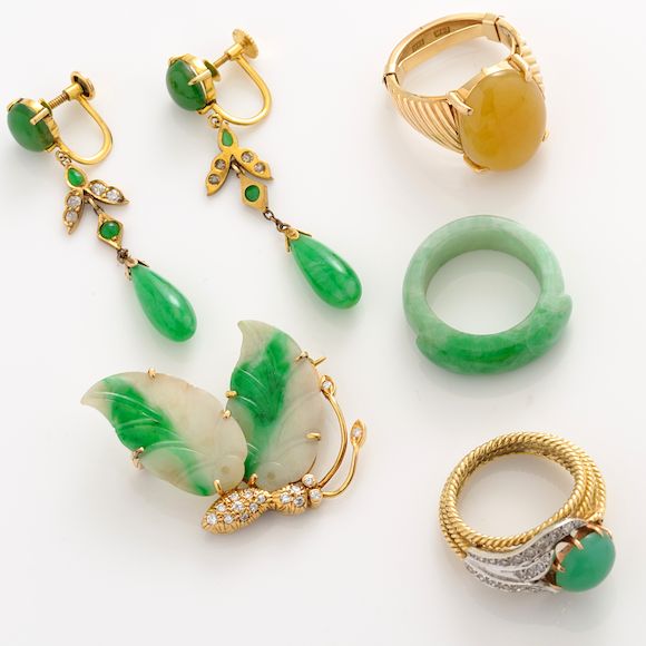 Bonhams : A collection of multi-colored jade, nephrite, diamond and ...