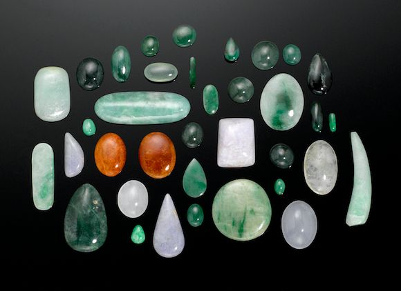 Bonhams : Large Group of Multi-colored Jadeite Cabochons