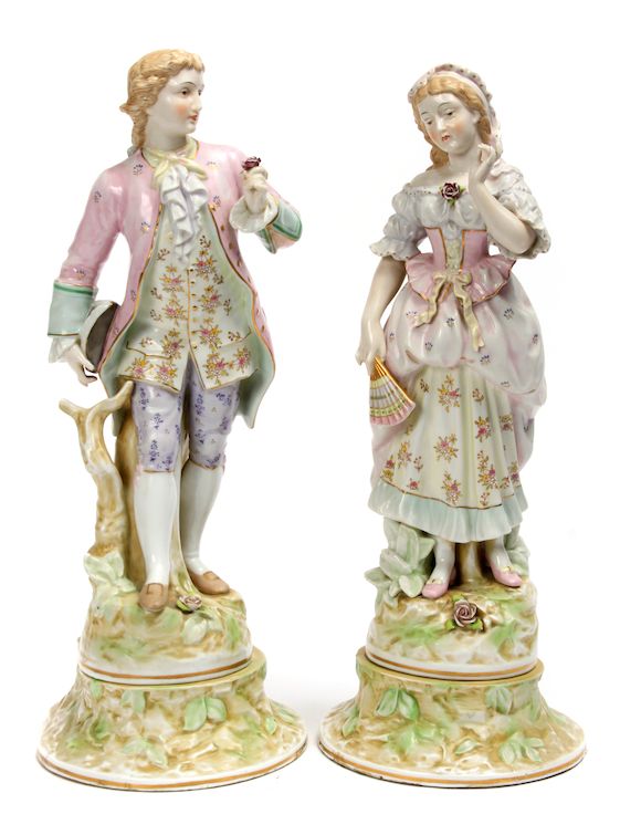 Bonhams : A pair of Continental Rococo style porcelain figures