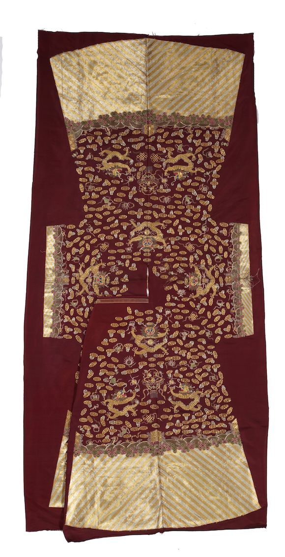 Bonhams : An embroidered russet silk ground uncut dragon robe Republic ...