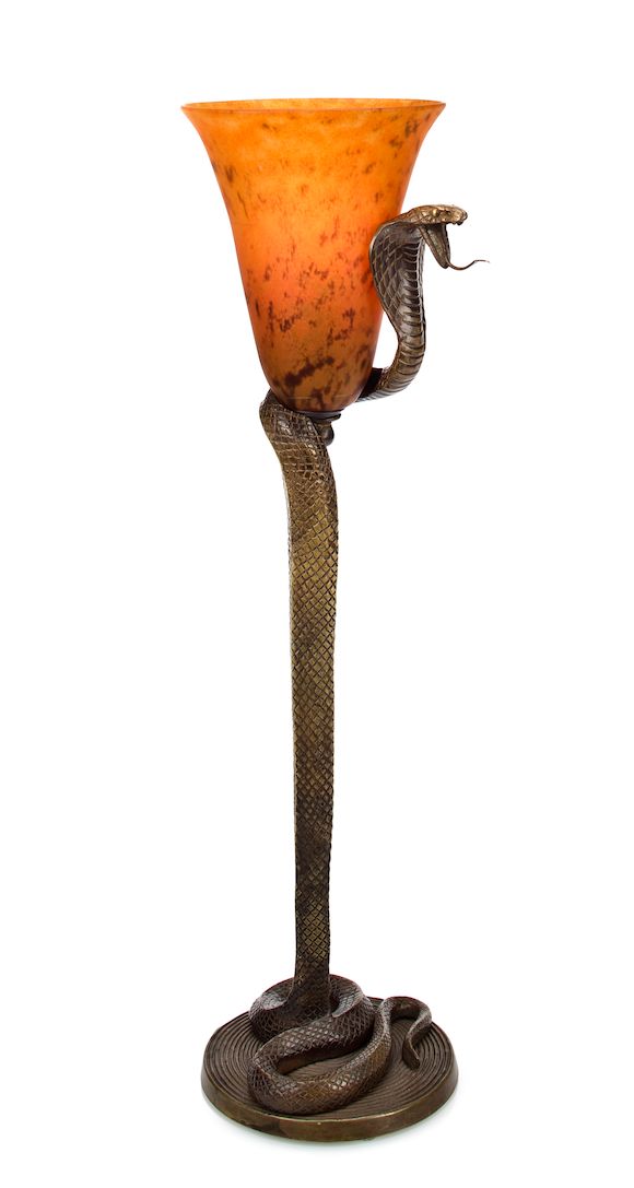Bonhams : An Edgar Brandt gilt-bronze cobra lamp base with modern shade ...