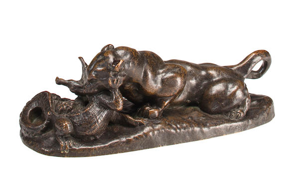 Bonhams A Patinated Bronze Sculpture Jaguar Tenant Un Caïmanafter A