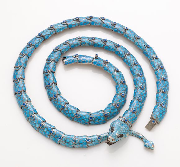Bonhams : An enamel and silver snake belt, Margot de Taxco