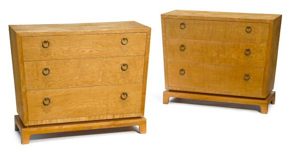 Bonhams : A pair of Johan Tapp burled maple chests of drawers 1940s