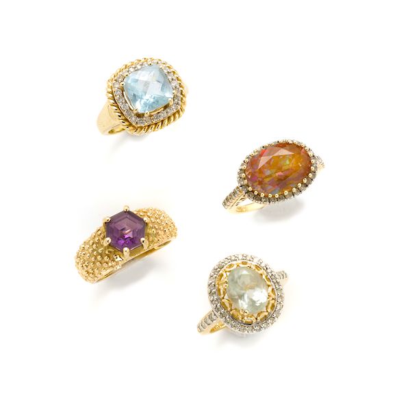 Bonhams : A group of six gem-set, diamond, 10k and 14k gold rings
