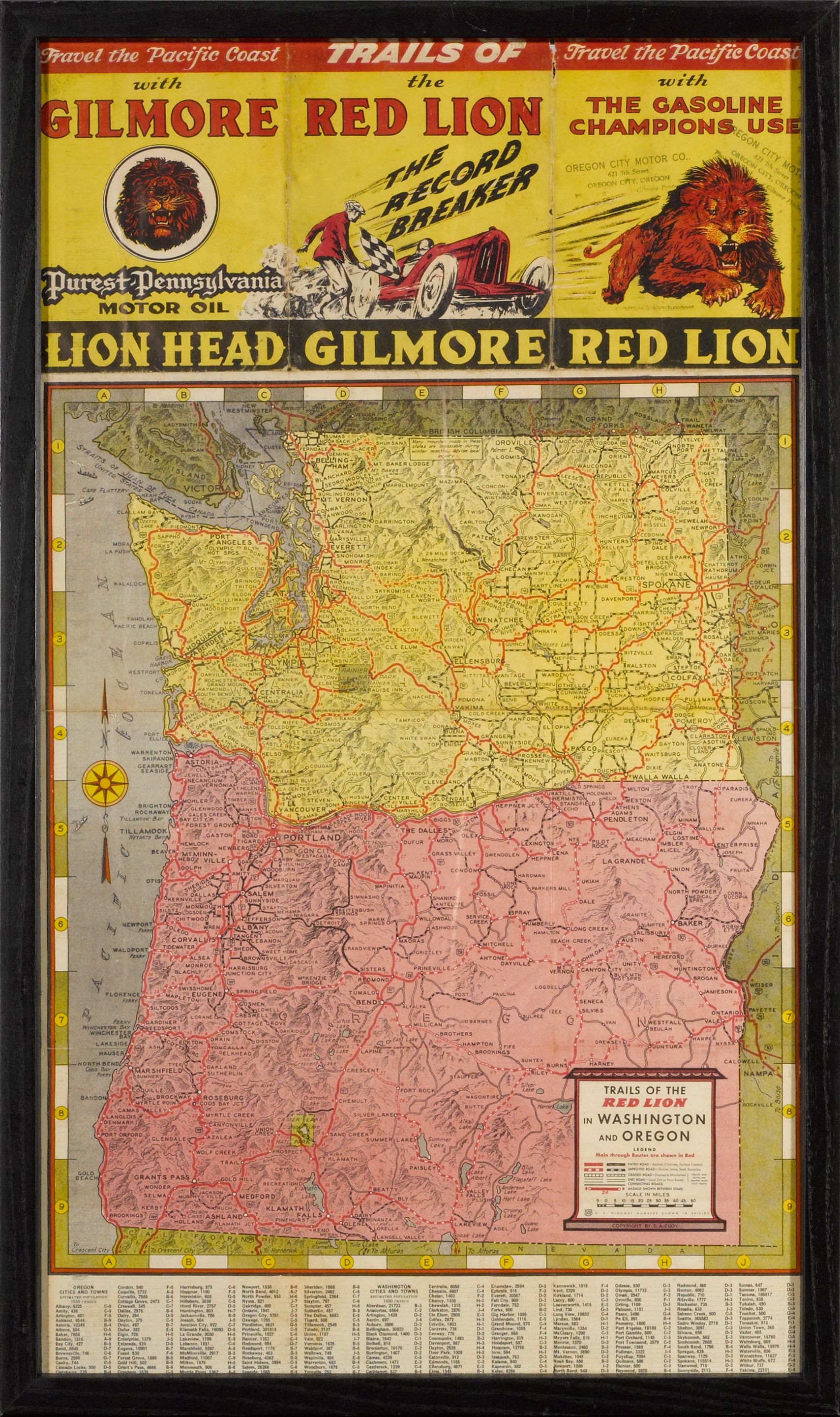 Bonhams Cars : A Gilmore gasoline roadmap, c. 1930s,