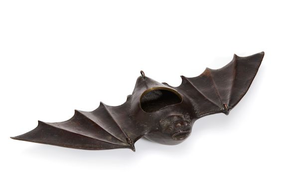 Bonhams : A Japanese patinated bronze figure of a bat