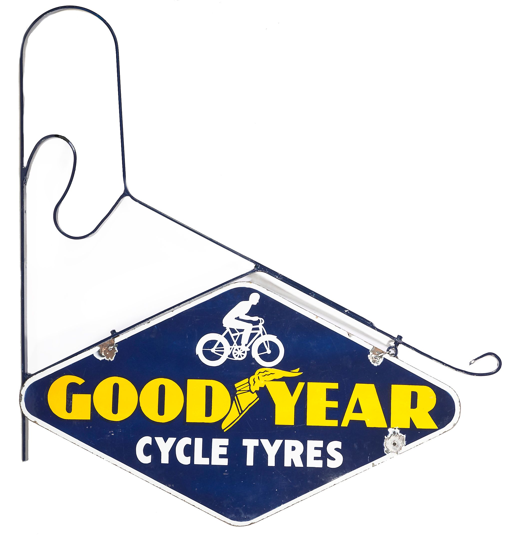 Bonhams Cars : A Goodyear Cycle Tyers sign on hanger, c.1930s,