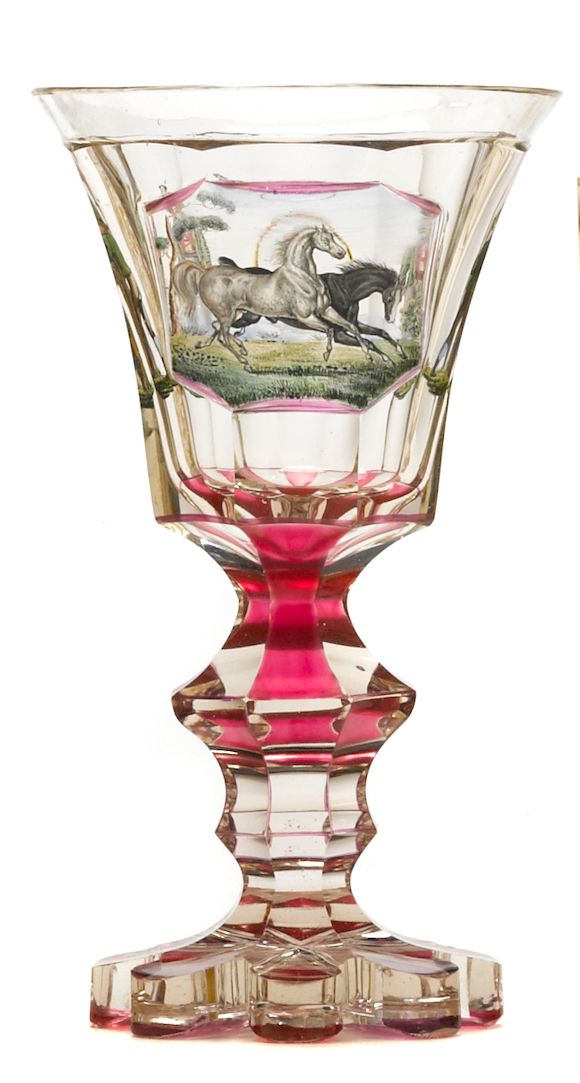Bonhams : A Bohemian large transparent enamel decorated goblet possibly ...