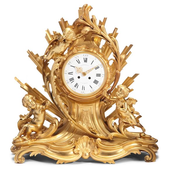 Bonhams : A Louis XV style gilt bronze figural mantel clock Henri ...