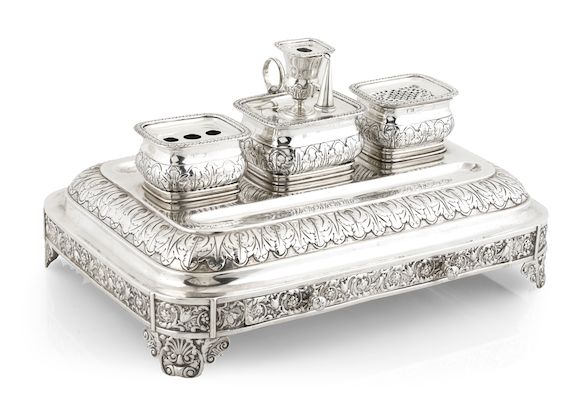 Bonhams : A George IV sterling silver inkstand probably by Michael ...