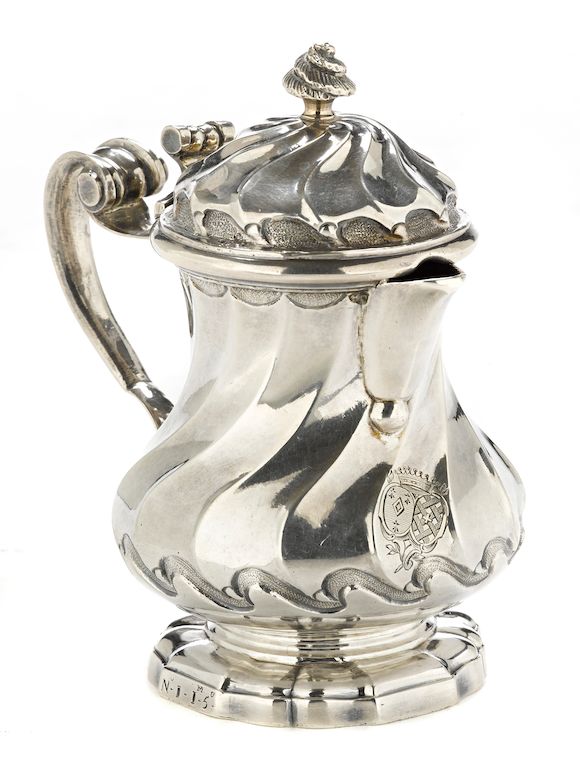 Bonhams : A Louis XV silver small spiral fluted covered pitcher by ...