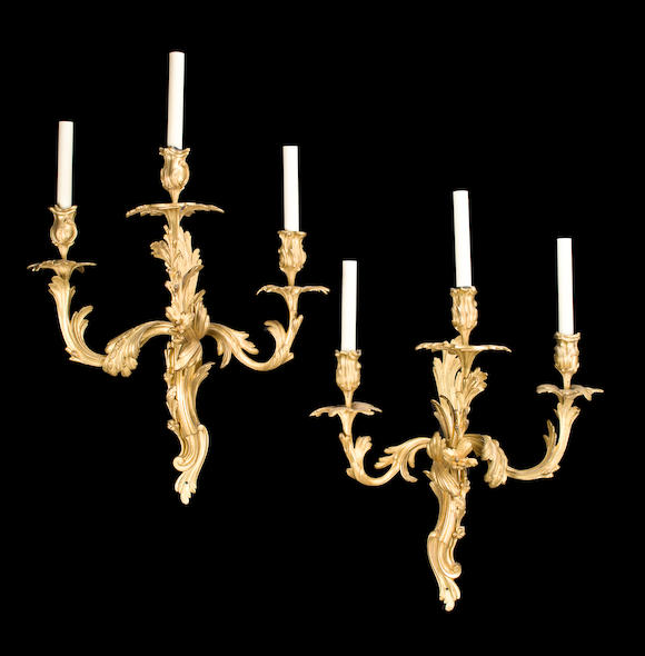 Bonhams A Pair Of Louis Xv Style Gilt Bronze Three Light Wall
