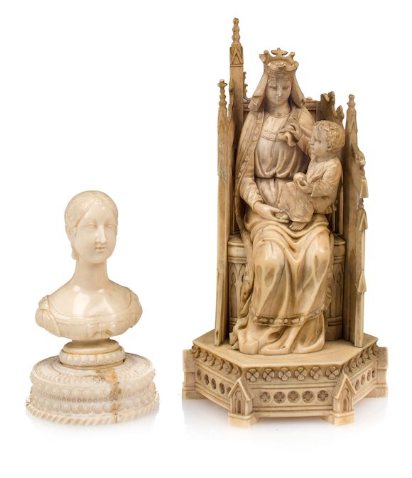 Bonhams : A Gothic style carved ivory Madonna and Child Enthroned, and ...