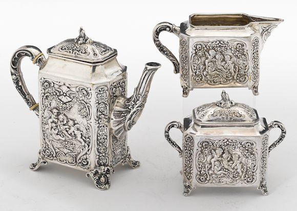 Bonhams : A German 800 standard silver three piece small tea set by ...