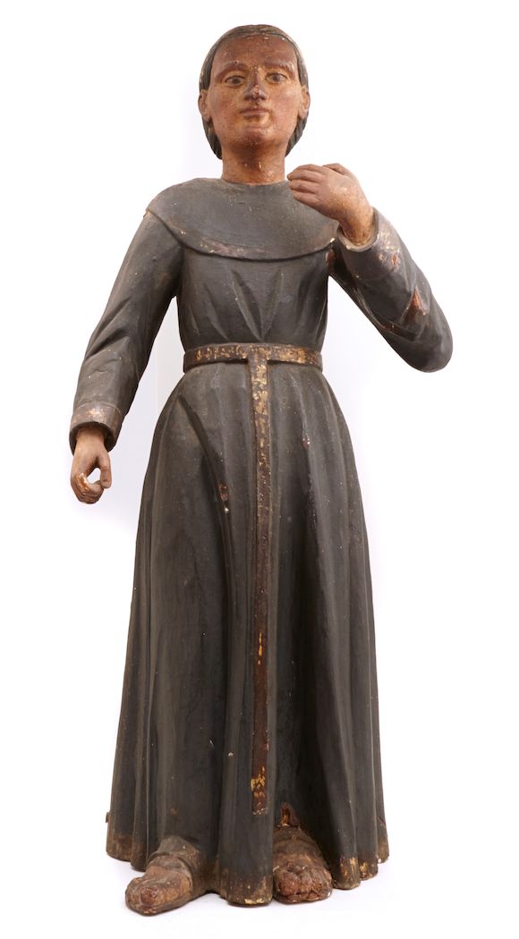 Bonhams : A Spanish Colonial paint decorated figure of a monk