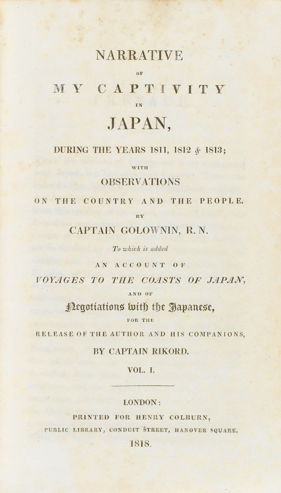 Bonhams : GOLOVNIN, VASILY MIKHAILOVICH. 1776-1831. RIKORD, PETR IVANOVICH. 1776-1885. Narrative ...
