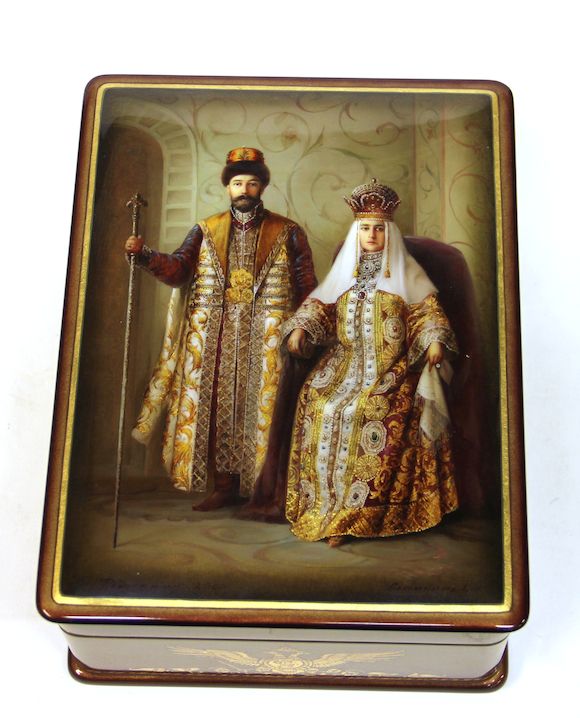 Bonhams : A Russian lacquer box with portrait of Czar Nicholas II and ...