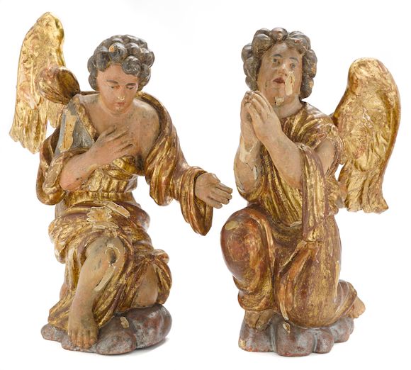 Bonhams : A pair of Italian Baroque polychrome and gilt decorated ...