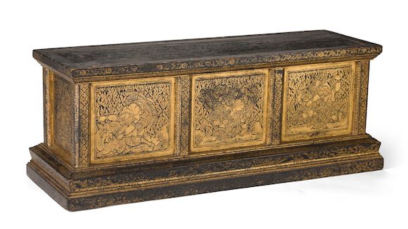 Bonhams : A black lacquer and gilt decorated manuscript box Thailand ...