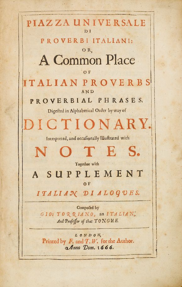 Bonhams : TORRIANO, GIOVANNI. Piazza universale di proverbi italiani ...