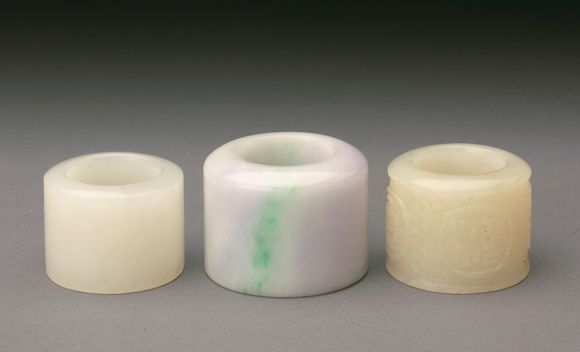 Bonhams : A group of three jade archer's rings