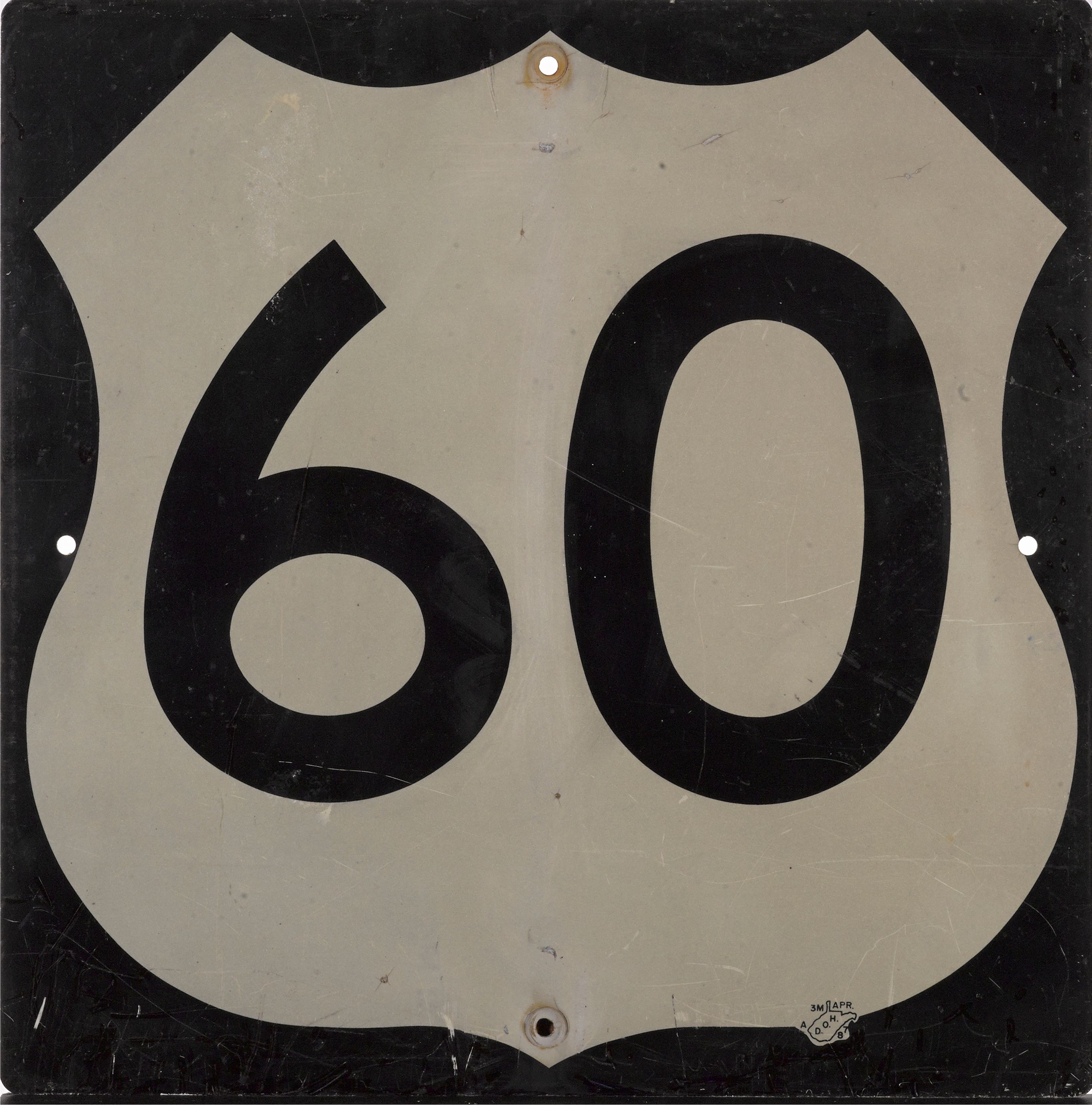 Bonhams Cars : A vintage US West Virginia Highway 60 road sign,