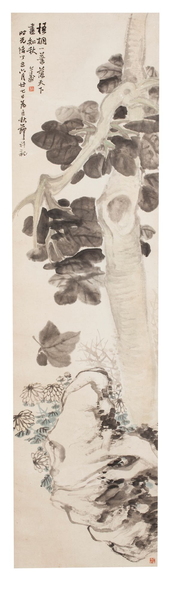 Bonhams : Hu Gongshou (1823-1886) Wutong Tree and Rock, 1877