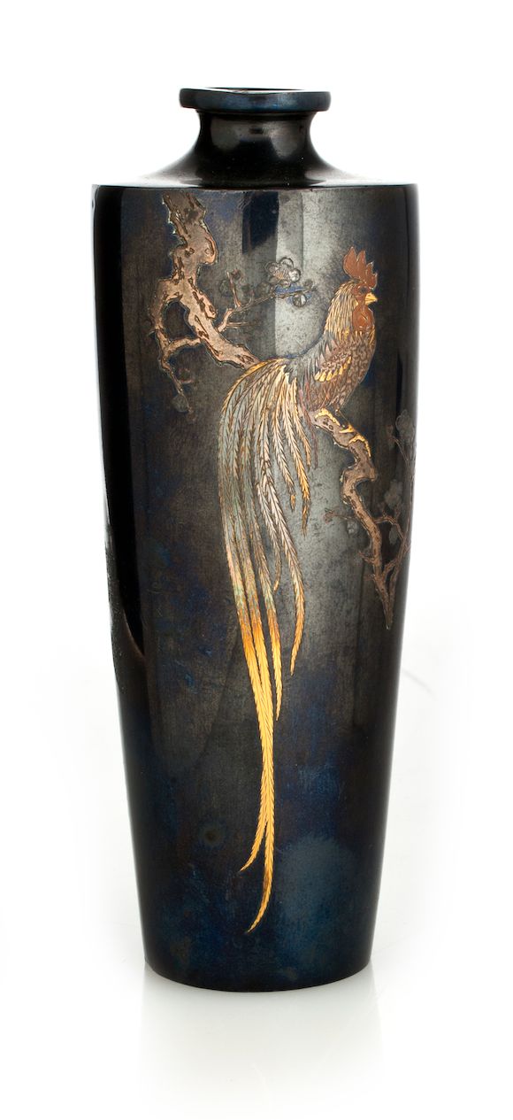 Bonhams : A small shakudo vase By Otsuno, Meiji period (late 19th century)