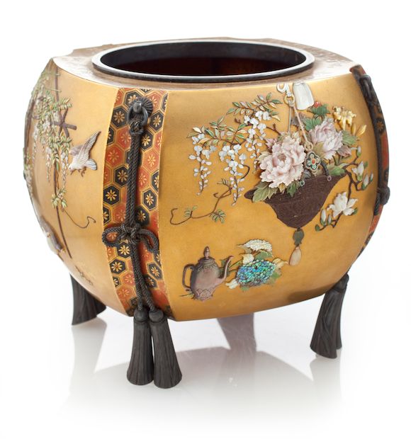 Bonhams : A Shibayama lacquer vessel with tassel feet By the Ozeki ...