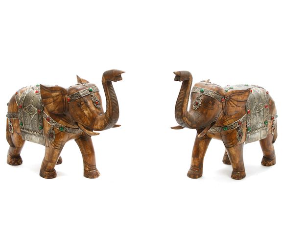 Bonhams : A group of Chinese bone veneered models of elephants