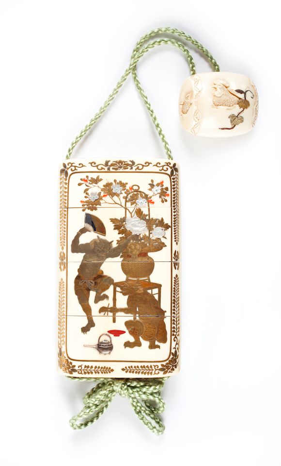 Bonhams : A large three-case Shibayama ivory inro Meiji period (late ...