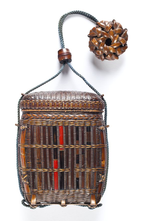 Bonhams : A woven bamboo tabako-ire (tobacco pouch) By Tanabe ...