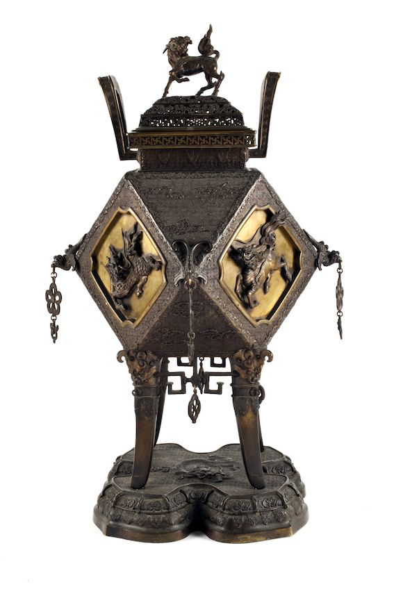 Bonhams : A large bronze censer with pendant decorations By Seimin ...