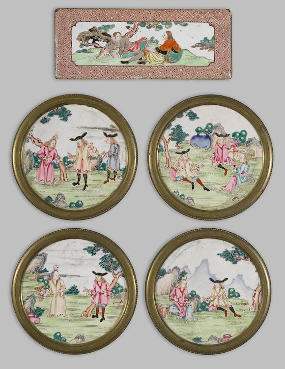 Bonhams : A group of Canton enameled metal fragments 18th century