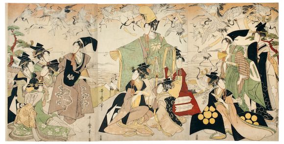 Bonhams : Kitagawa Utamaro (1753-1806) Woodblock print triptych