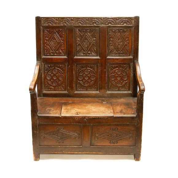 Bonhams : An English Baroque joined oak settle