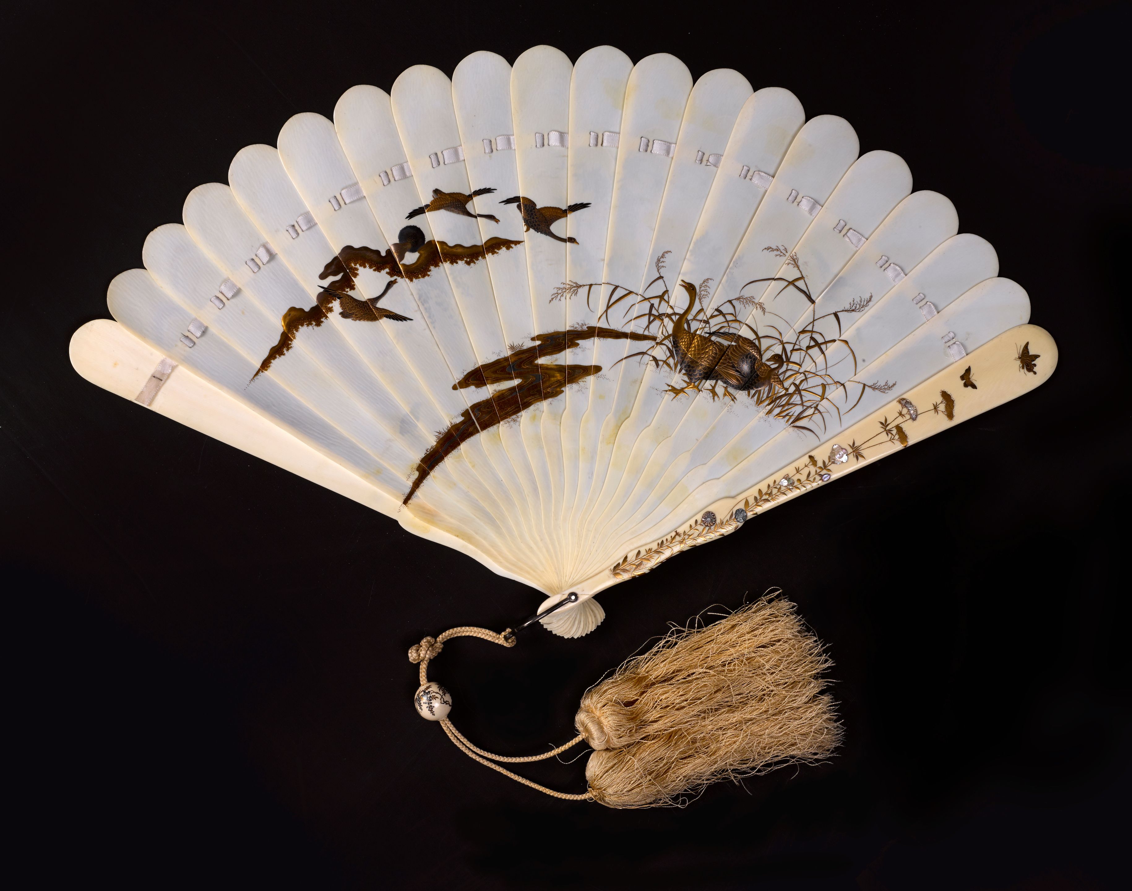 Bonhams : A Shibayama ivory fan Meiji period (late 19th century)