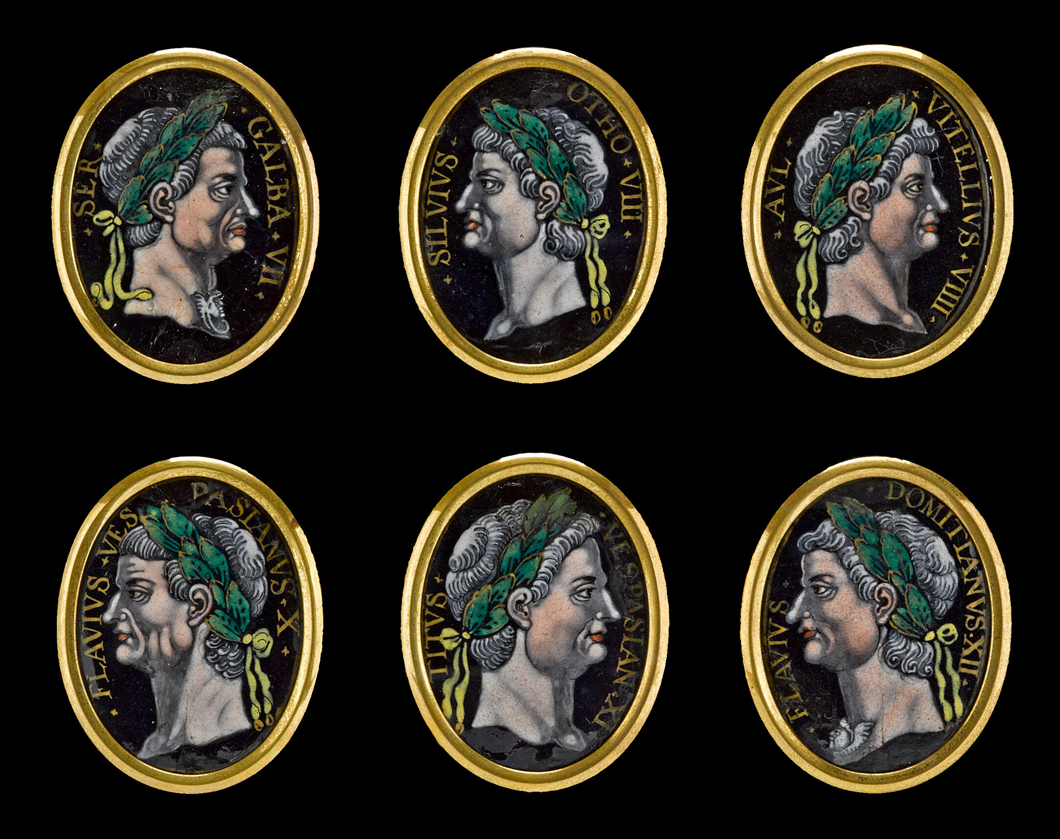Bonhams : A set of twelve Limoges enamel oval portrait plaques depicting the twelve Caesars ...