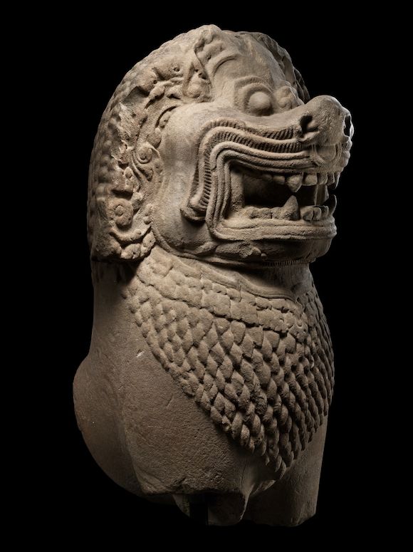 Bonhams : A sandstone figure of a guardian lion Cambodia, Khmer, Bayon ...
