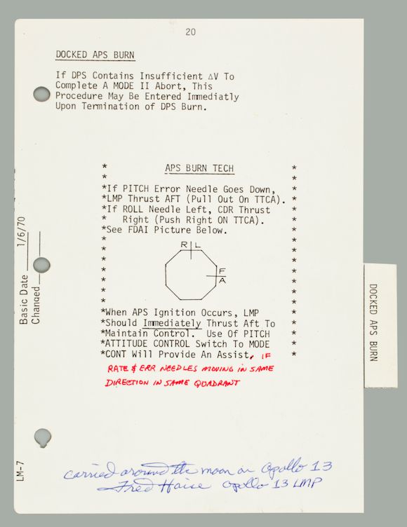 Bonhams : DOCKED APS BURN. Flown on Apollo 13, LM-7 Contingency ...