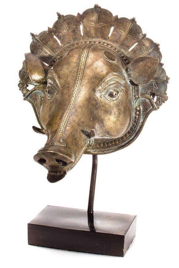 Bonhams : A brass mask of a boar South India, Karnataka, Bhuta culture ...