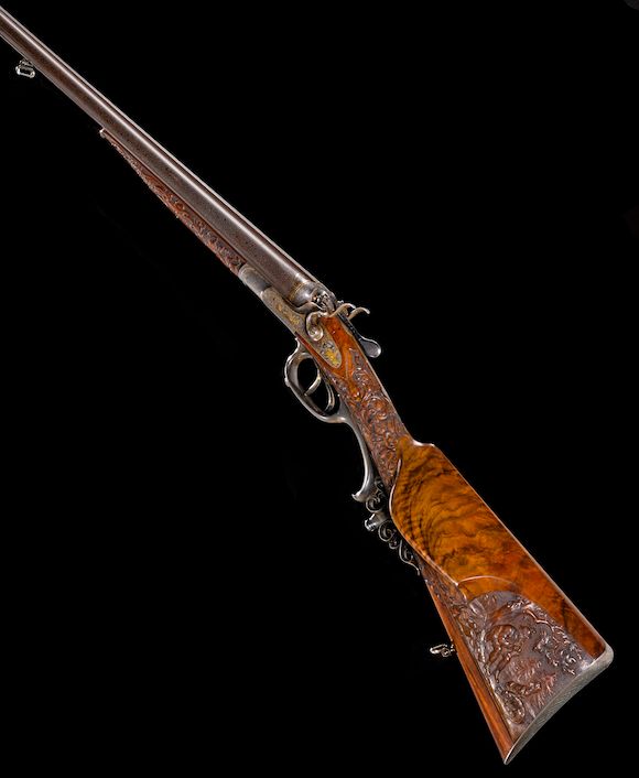Bonhams : A fine engraved and gold-inlaid 16 gauge German double barrel ...