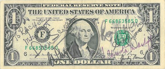 Bonhams : DOLLAR BILL SIGNED BY THE CHALLENGER CREW. One dollar bill ...