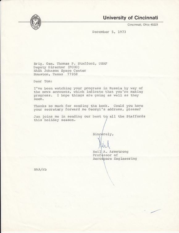 Bonhams : NEIL ARMSTRONG LETTER TO GENERAL STAFFORD. ARMSTRONG, NEIL ...