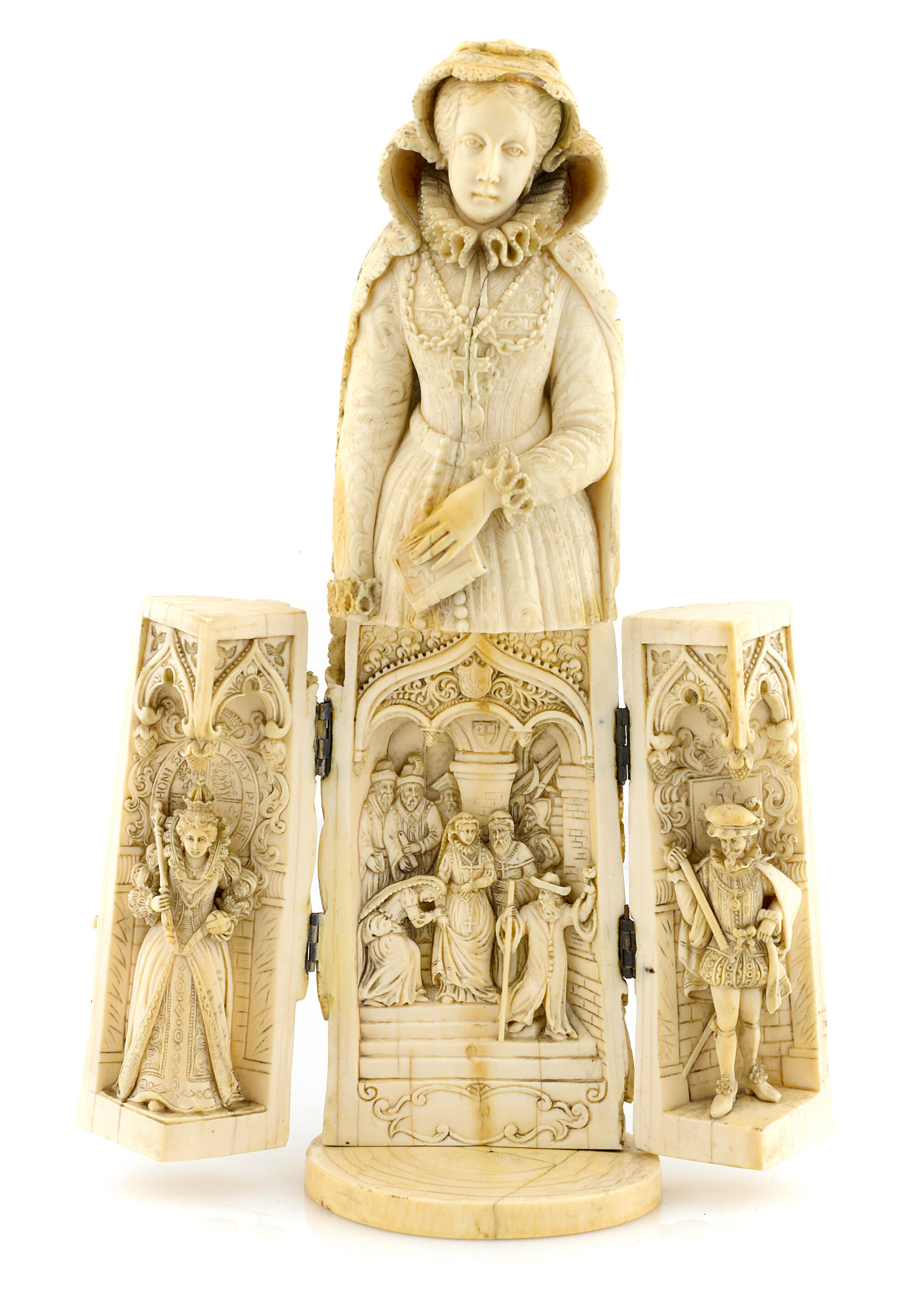 Bonhams : A French carved ivory triptych figure of Mary, Queen of Scots second half 19th century